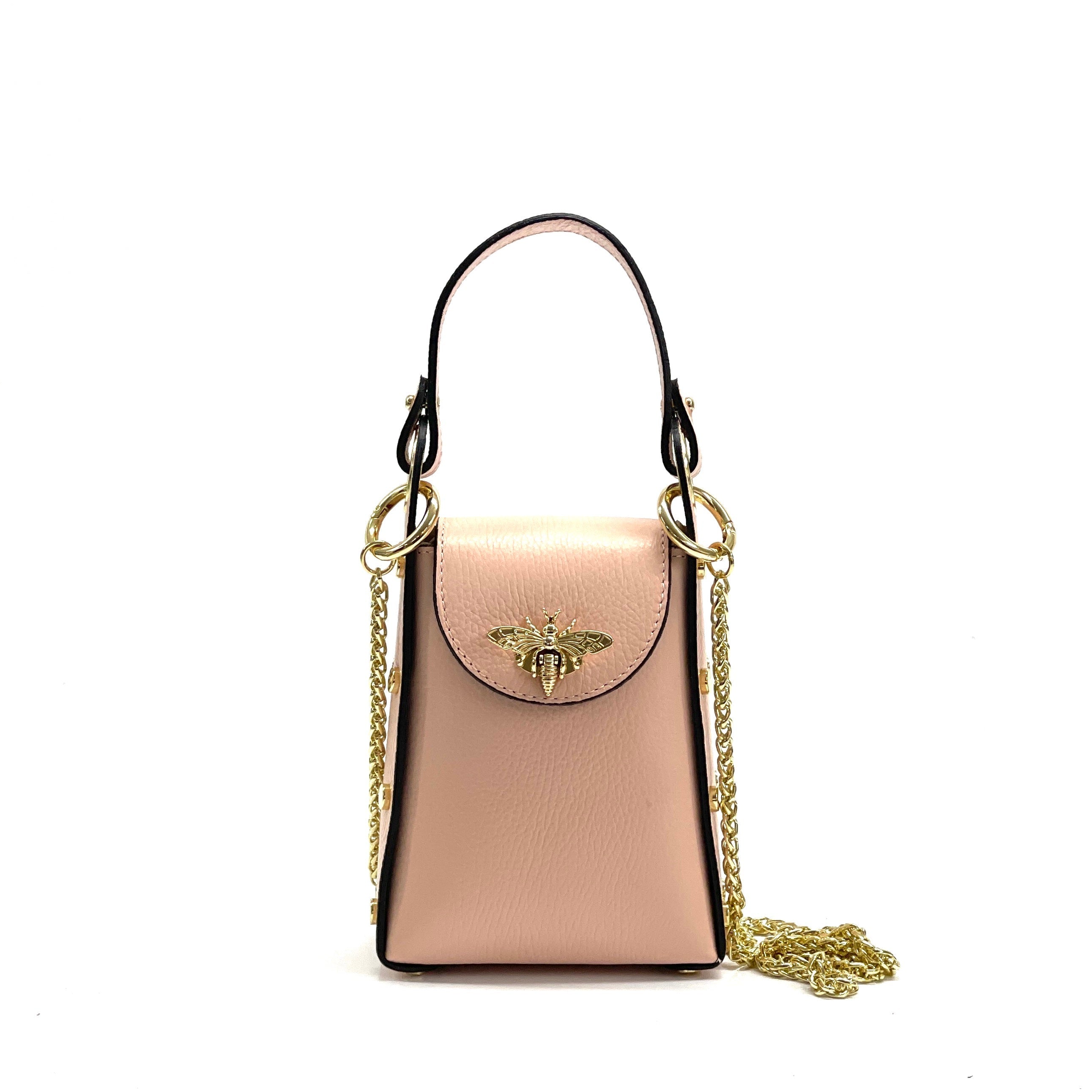 Geanta roz pudra din piele naturala Bee – gentipiele